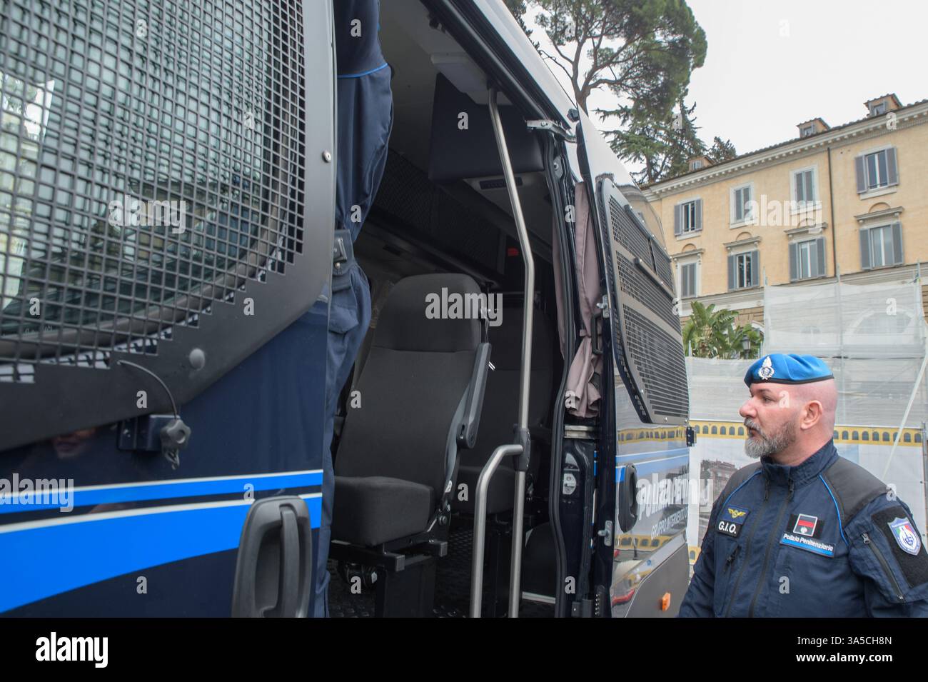 March 22, 2025, Rome, Italy: A Penitentiary Police officer next to a ...