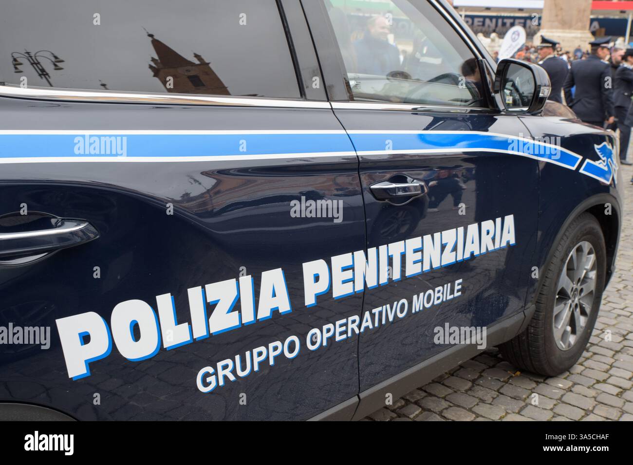 March 22, 2025, Rome, Italy: The words Polizia Penitenziaria, gruppo ...