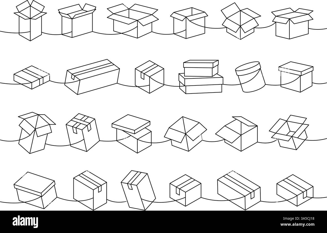 Delivery boxes set. Present gift boxes one line continuous drawing. Vector illustration Stock ...