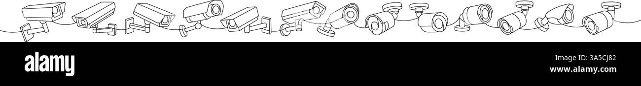 CCTV cameras one line continuous drawing. Safety home protection system ...