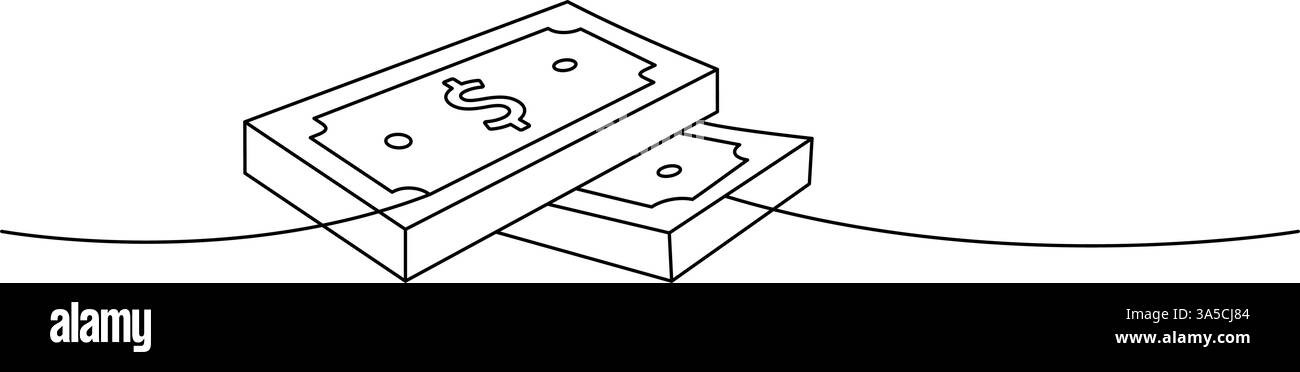 Two dollar bills one line continuous drawing. Money investment and ...