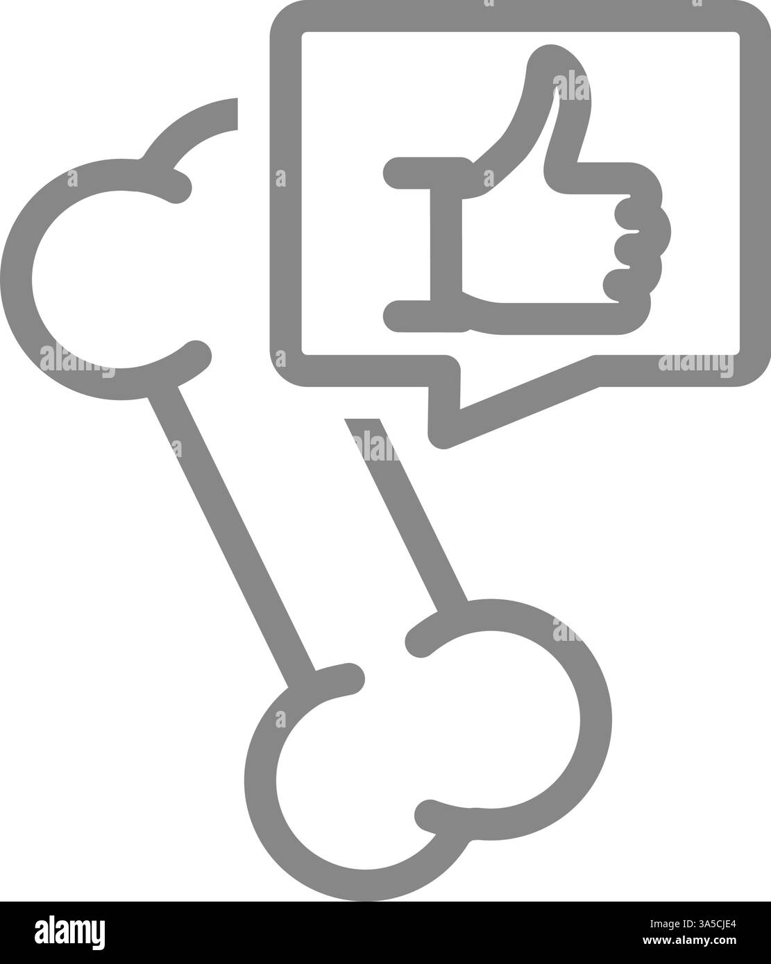 Human bone with thumb up in speech bubble line icon. Healthy organ ...