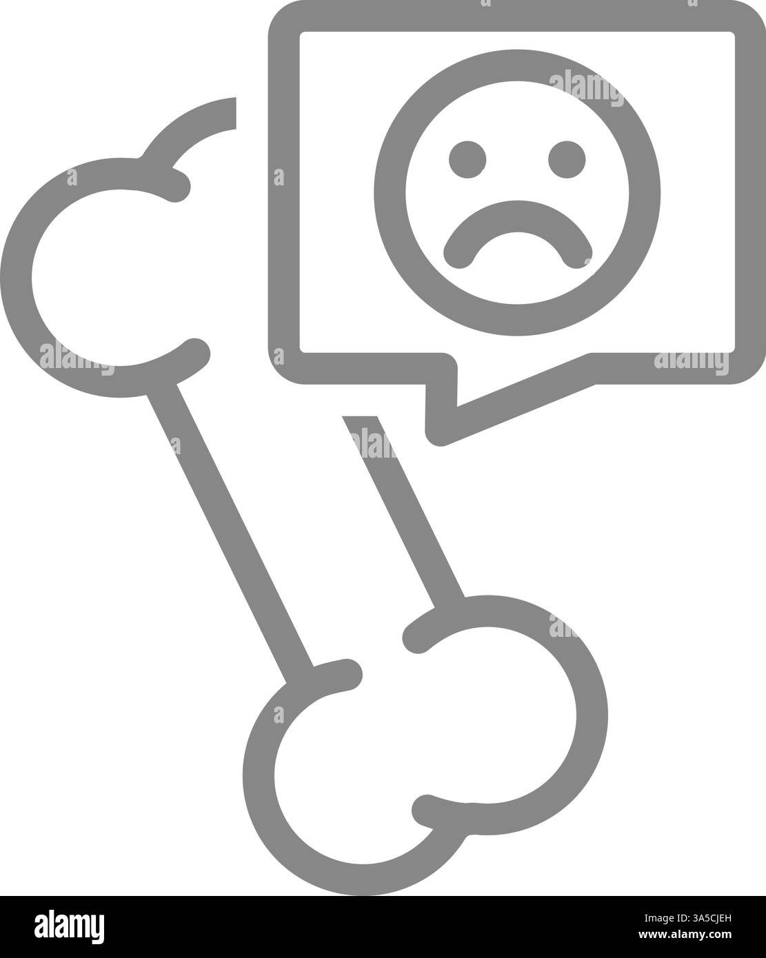 Human bone with sad face in speech bubble line icon. Diseases internal ...