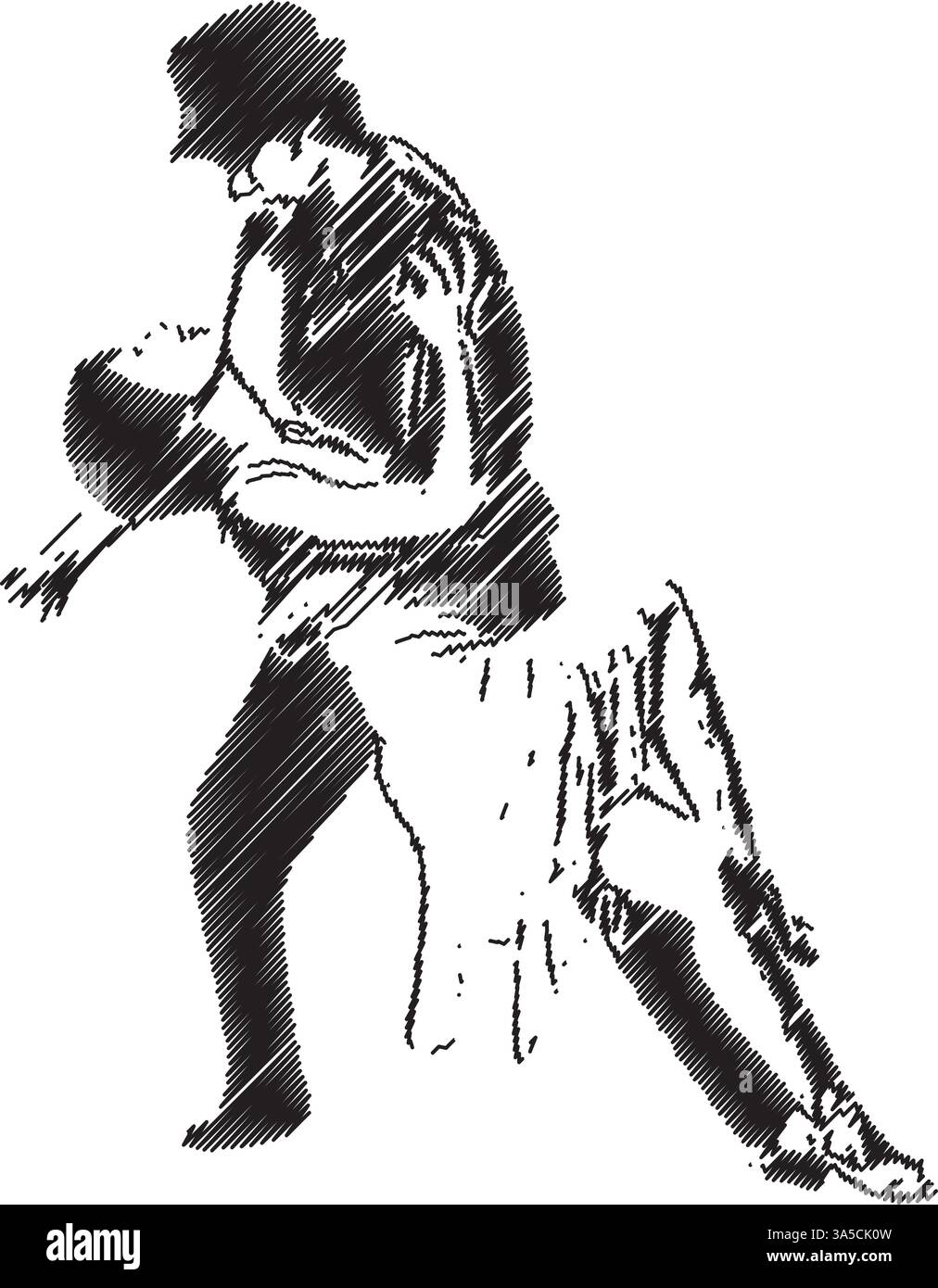 A striking black and white scribble style illustration of a dancing ...