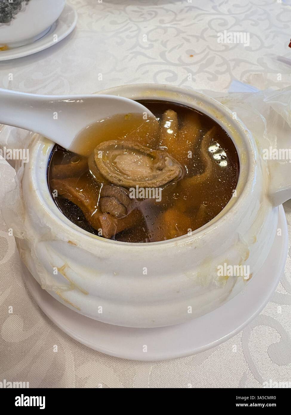 Close-up of Buddha Jumps Over the Wall (佛跳牆), a luxurious Chinese soup ...
