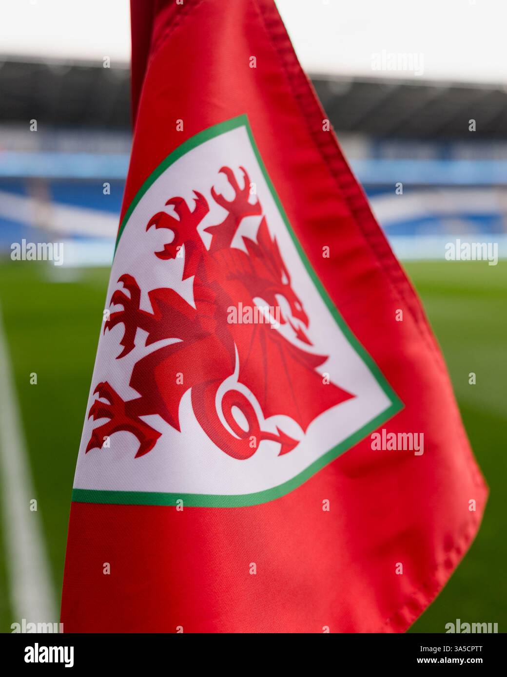 CARDIFF, WALES - 22 MARCH 2025: Corner flag during the 2026 FIFA World ...