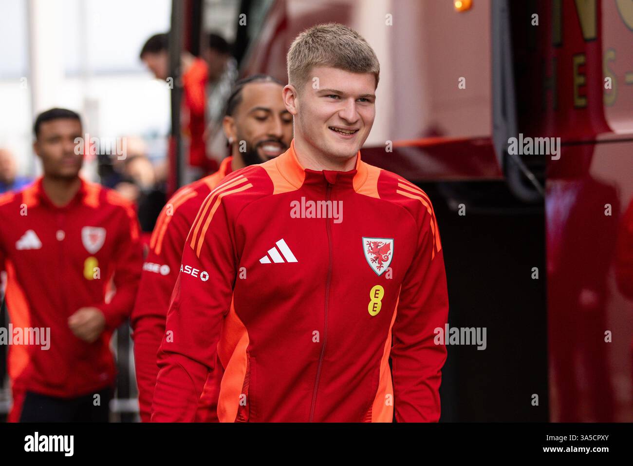 CARDIFF, WALES - 22 MARCH 2025: Wales’ Jordan James arrives ahead of ...
