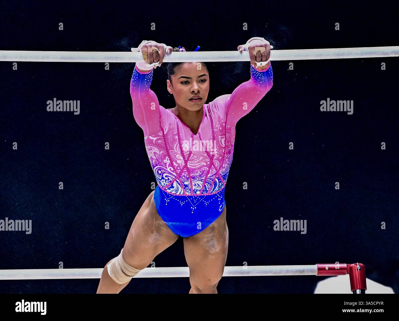 Liverpool, England, UK. 22nd Mar, 2025. LEAT Alia on the Uneven Bars ...