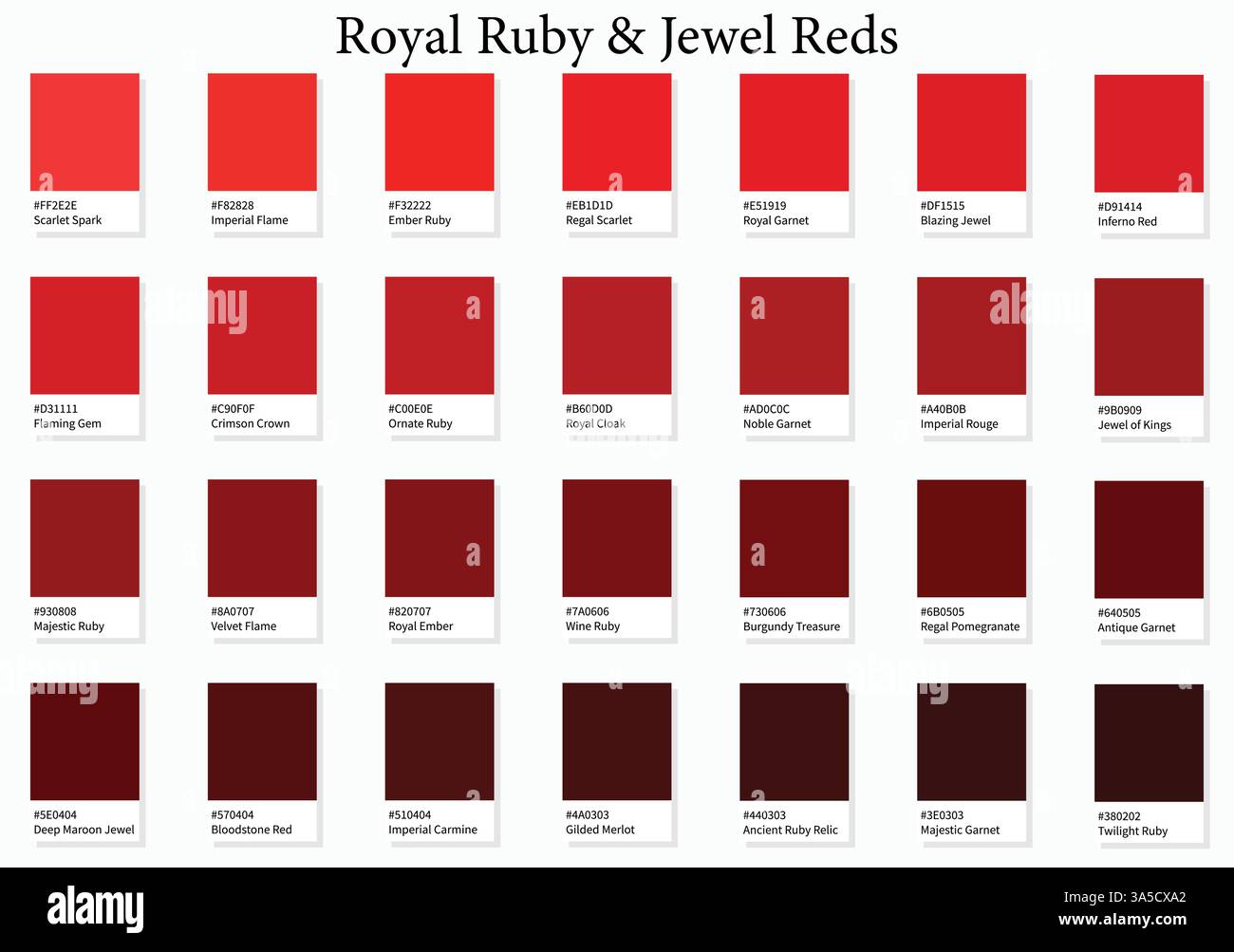 Color Swatches 28 Royal Ruby and Jewel Reds - 3d Bright Vibrant to Dark ...