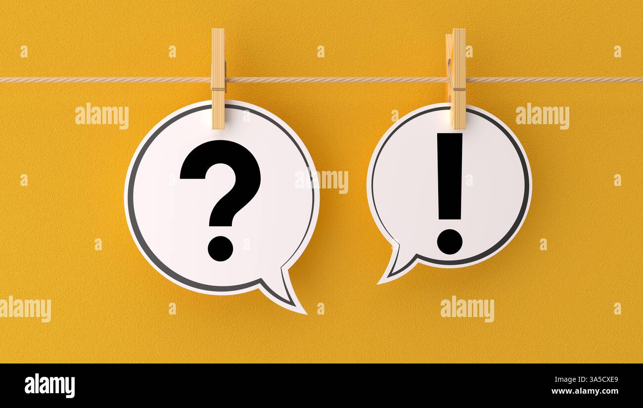 Question mark and exclamation mark on a speech balloon attached by ...