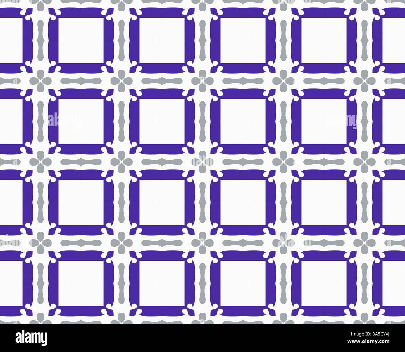 A seamless geometric pattern featuring blue squares with rounded ...