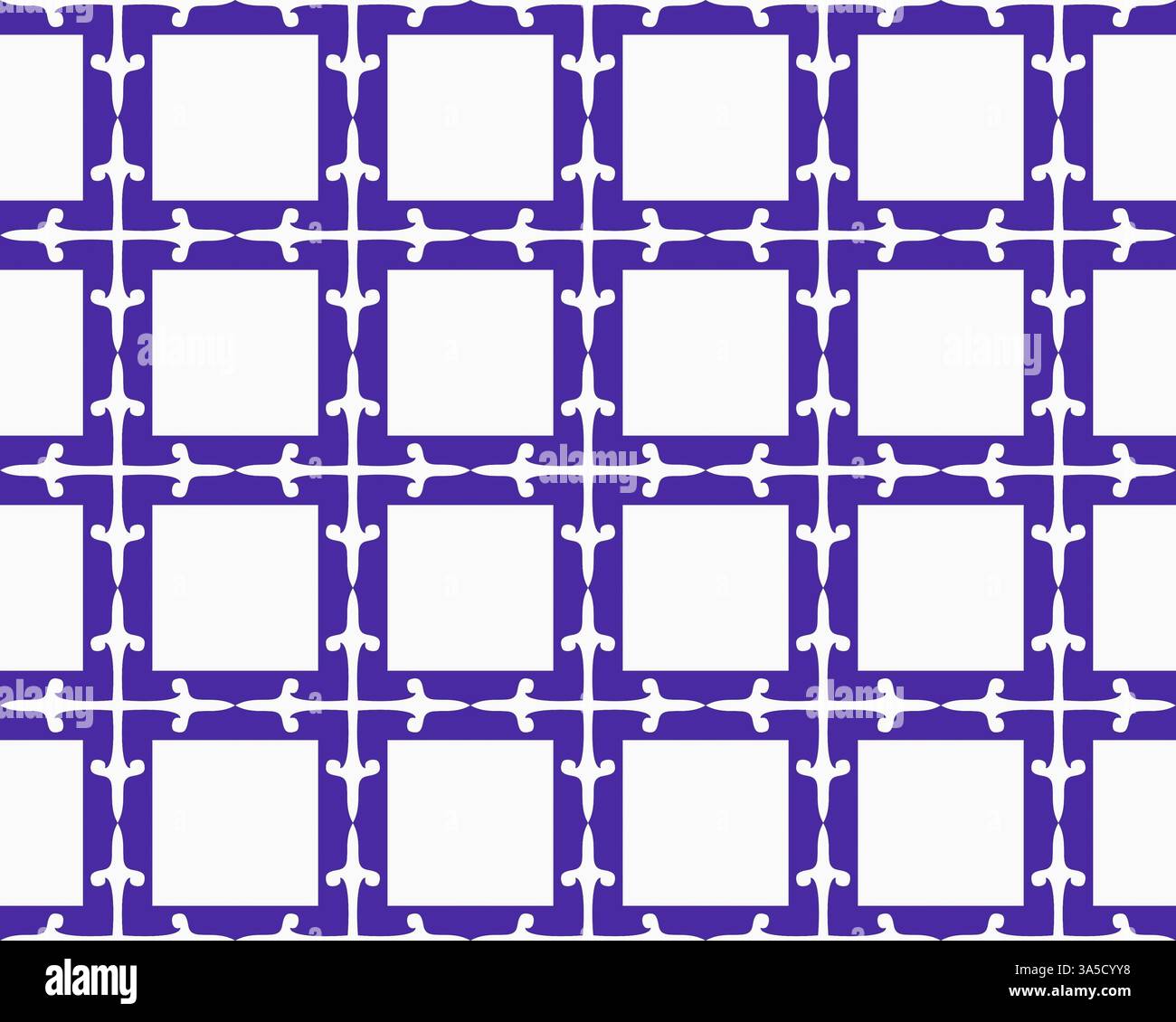 A seamless geometric pattern featuring blue squares with rounded ...