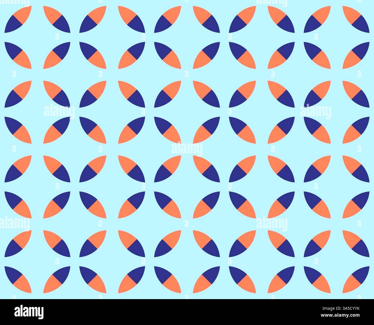 A repeating pattern of stylized shapes in orange and navy blue on a ...