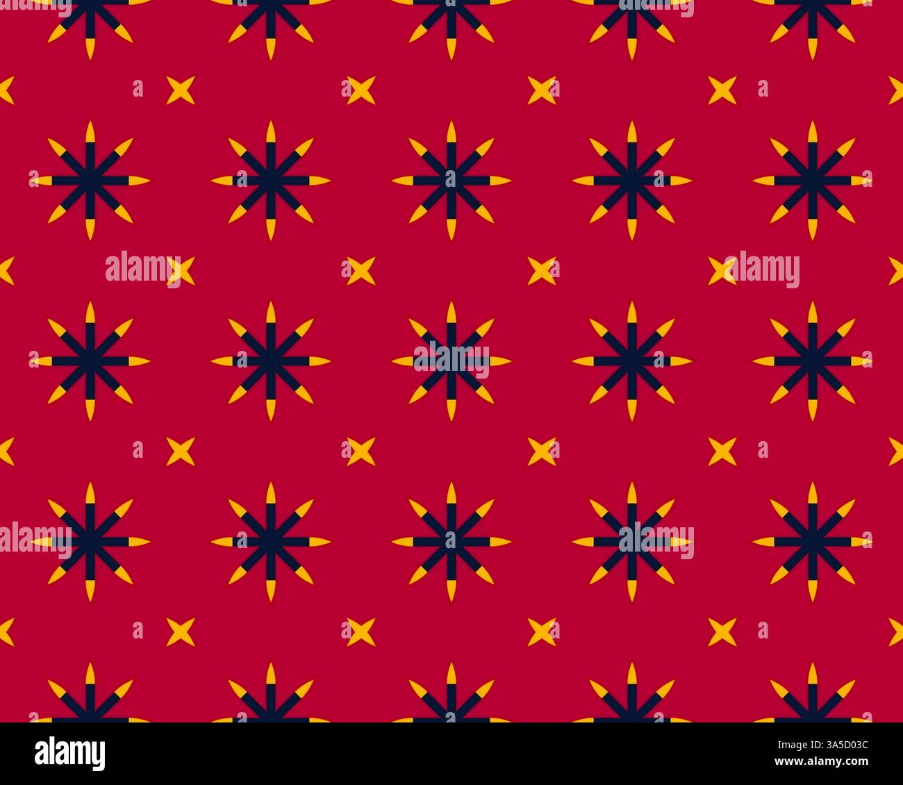 A seamless geometric pattern with dark blue star shapes and small ...
