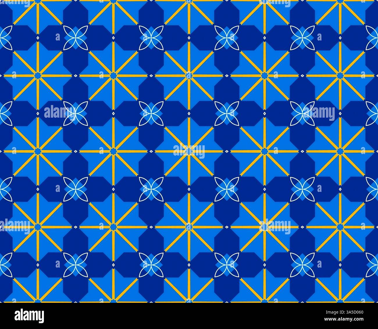 Repeating design showcases stylized floral shapes in blue and yellow ...