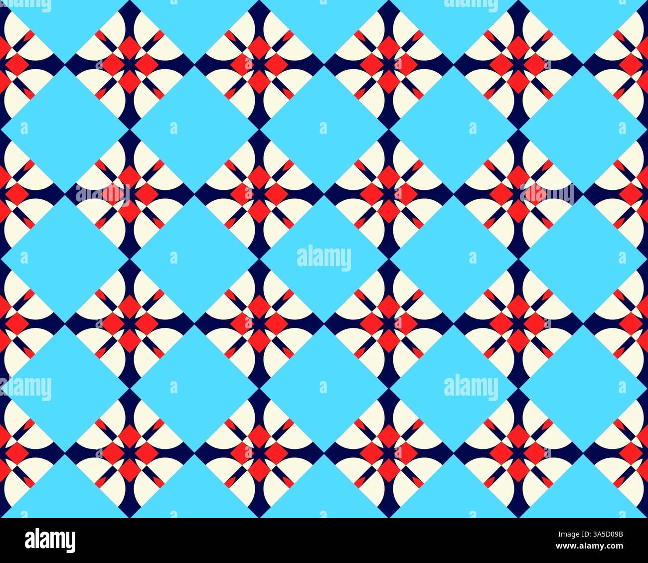 This vibrant pattern features bold geometric shapes, creating a lively ...