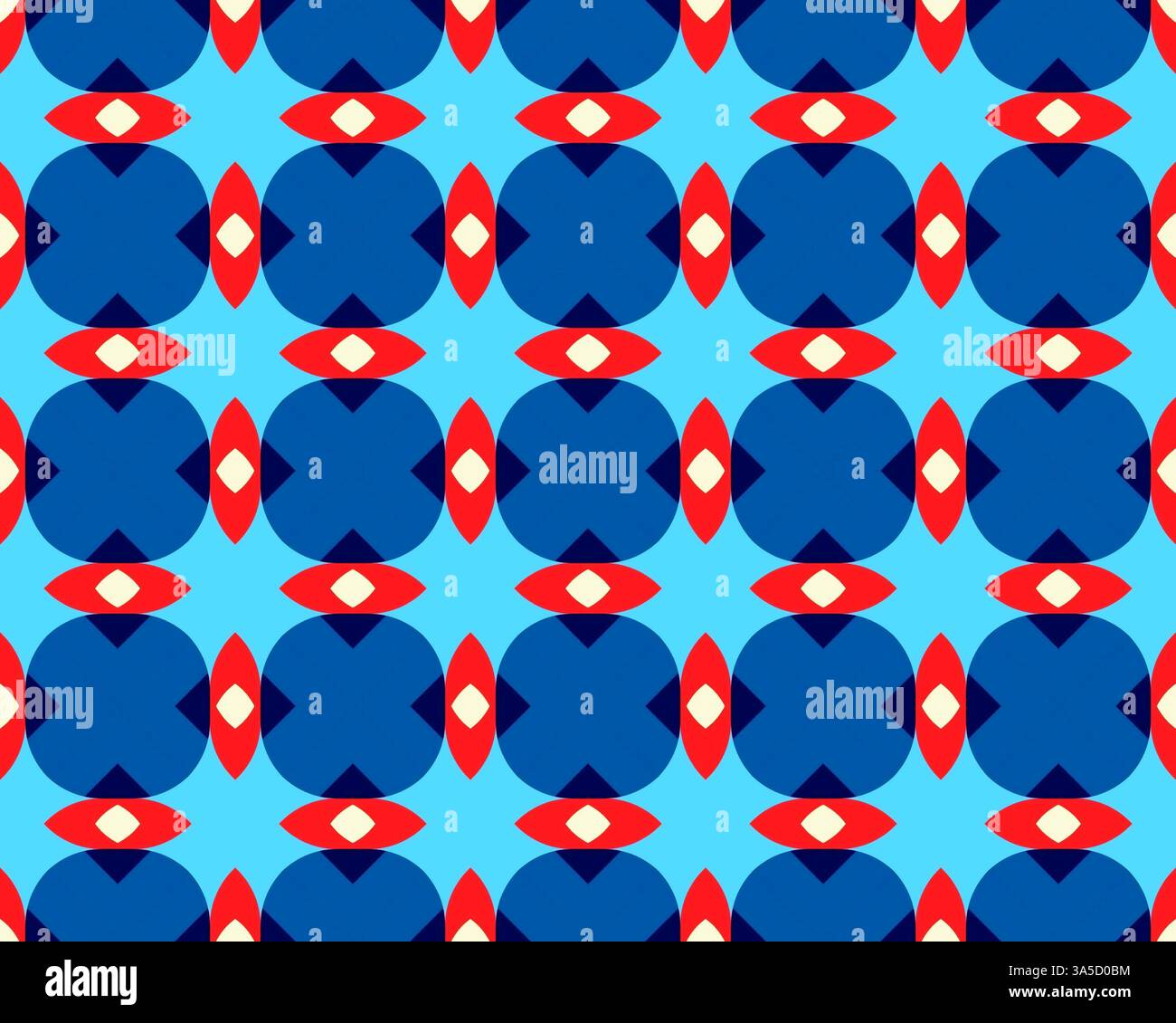 This design features a vibrant, repetitive pattern of blue, red, and ...
