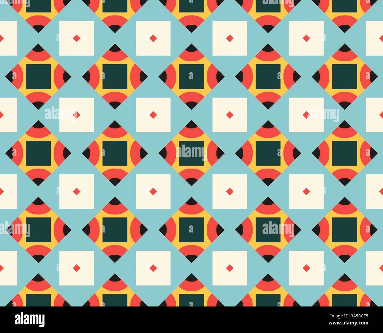 This seamless pattern showcases a vibrant arrangement of geometric ...