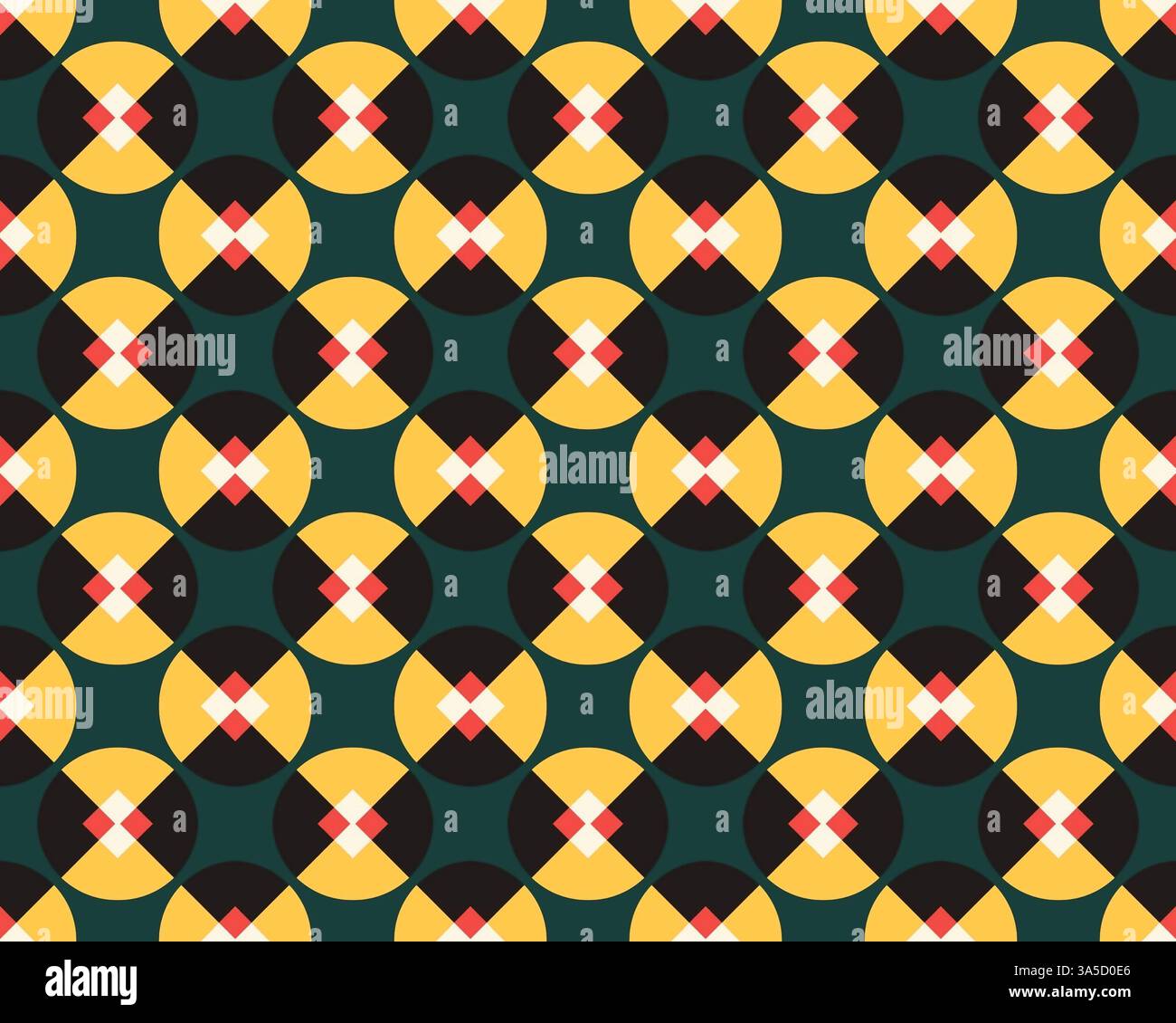 A vibrant seamless pattern showcases a design of interlocking circles ...
