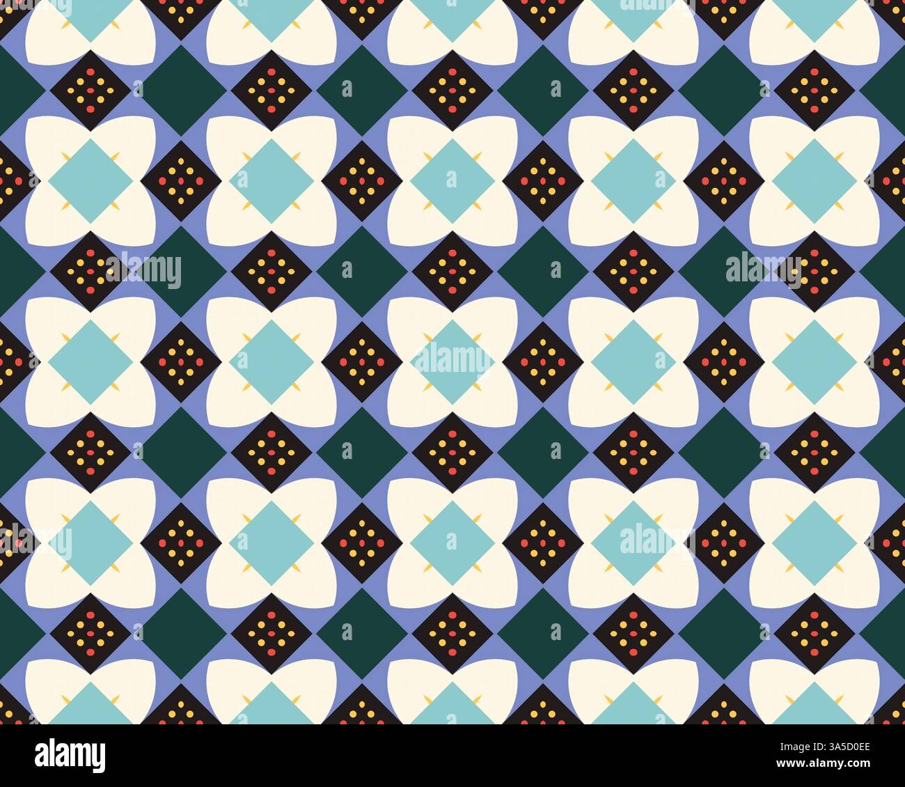 Repeating geometric design showcases vibrant floral motifs against a ...