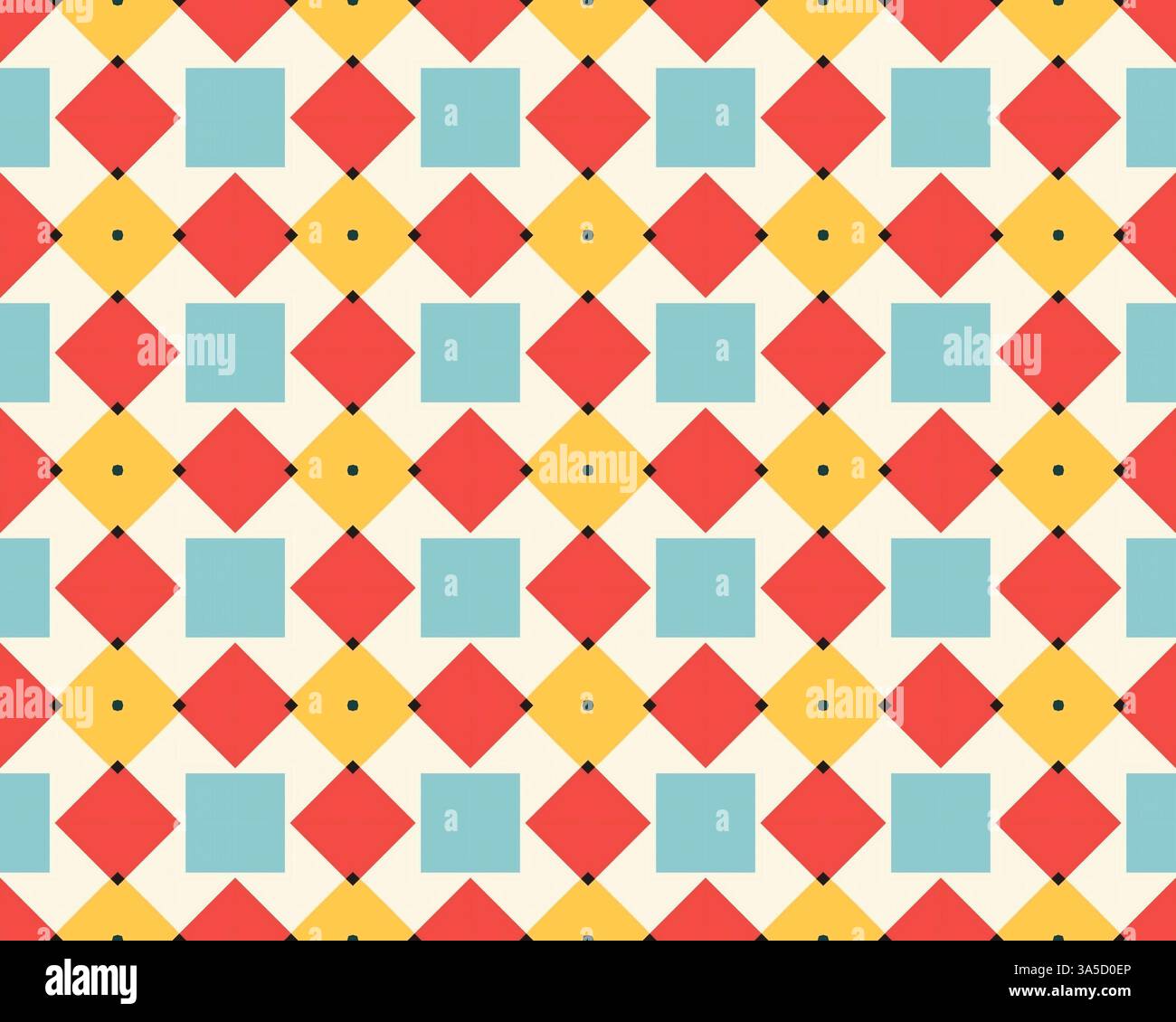 Bright geometric patterns with alternating red, blue, yellow, and cream ...