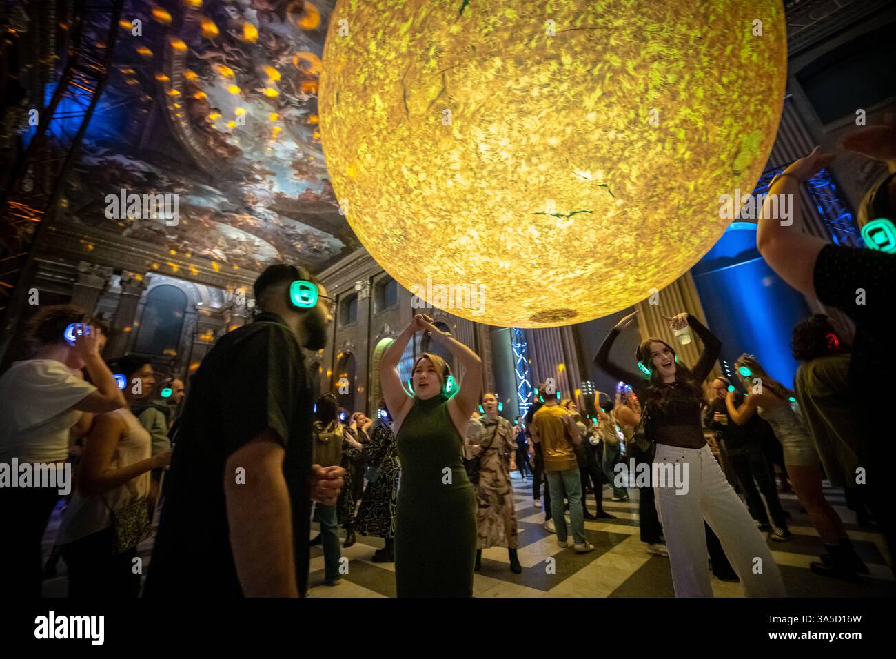 London, UK. 22nd March, 2025. Silent Disco under ‘Helios’, the new ...