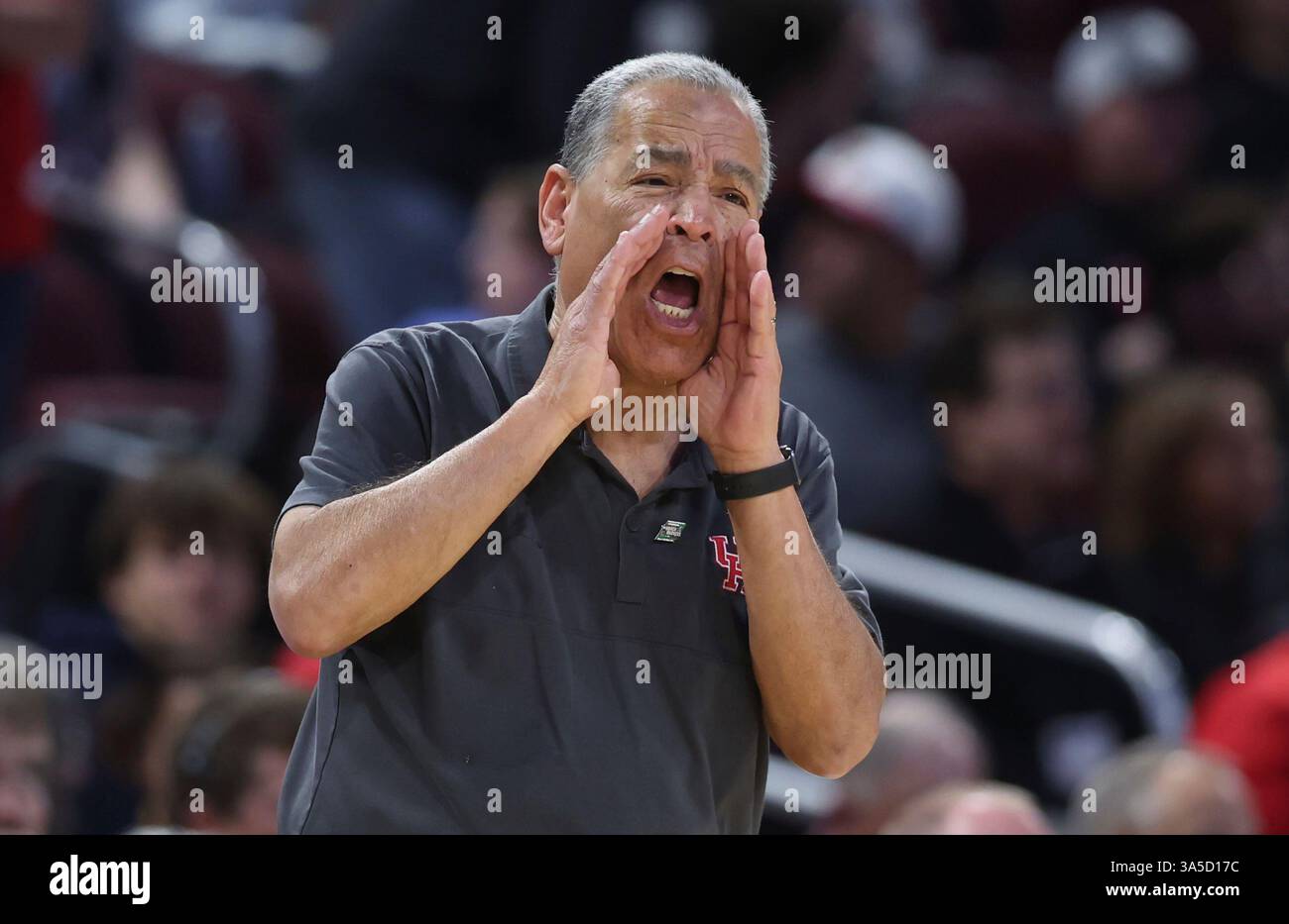Houston head coach Kelvin Sampson yells at his team during the first ...