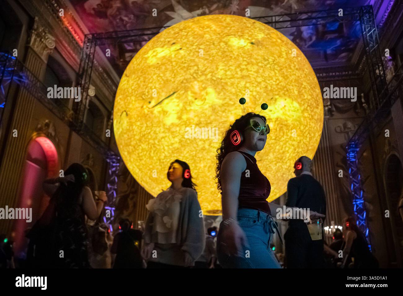 London, UK. 22nd March, 2025. Silent Disco under ‘Helios’, the new ...