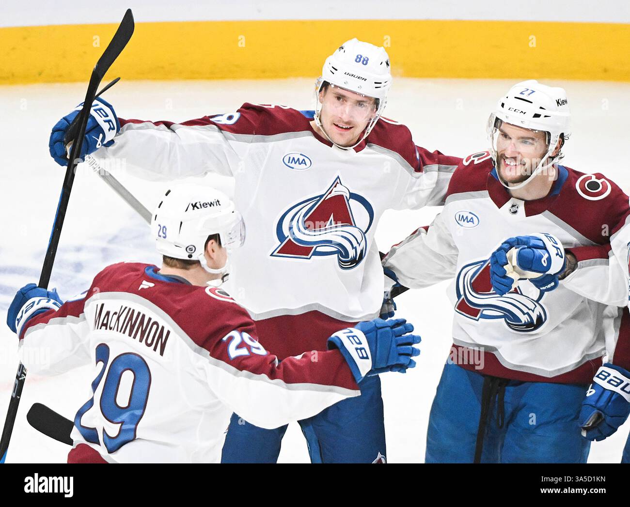 Colorado Avalanche's Martin Necas (88) celebrates with teammates Nathan ...
