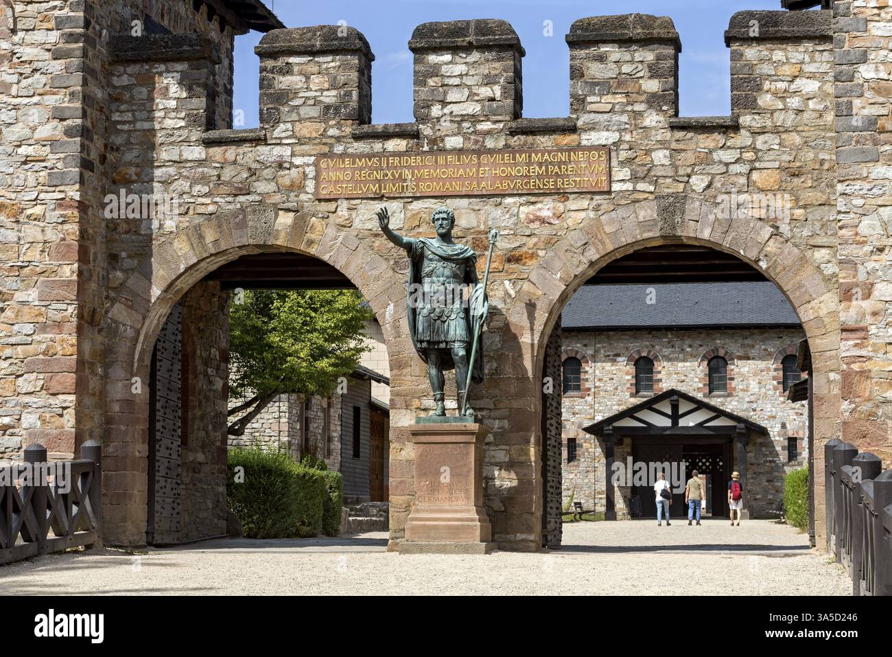 Main gate, Porta Praetoria with bronze statue of Emperor Antoninus Pius ...