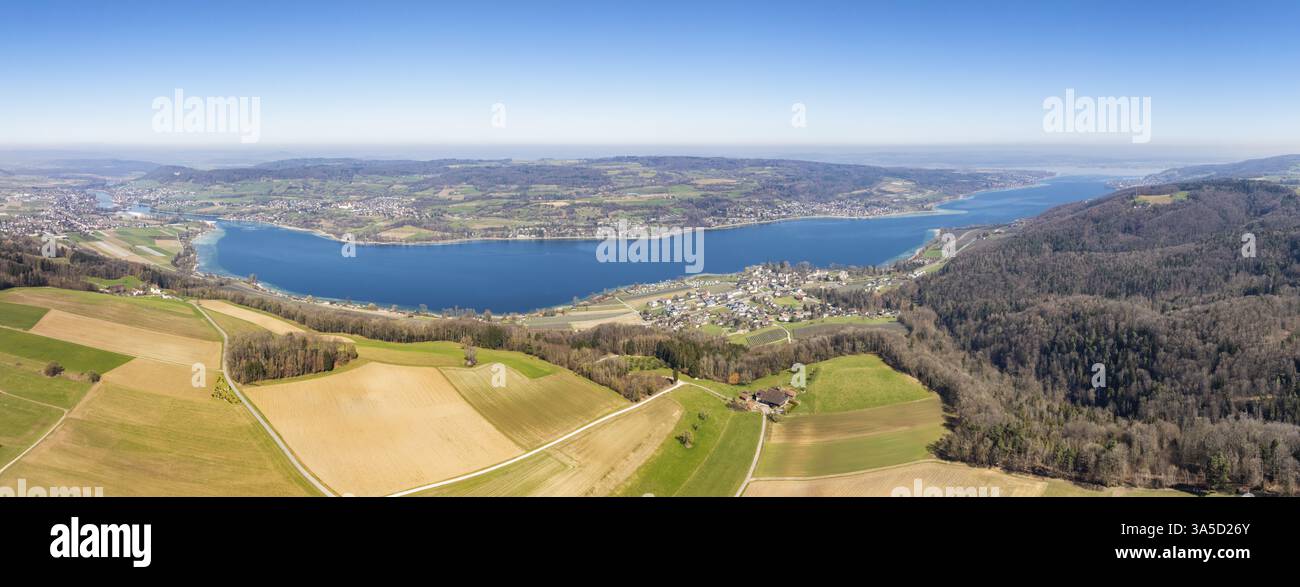 Aerial view, panorama from Thurgauer Seeruecken over western Lake ...