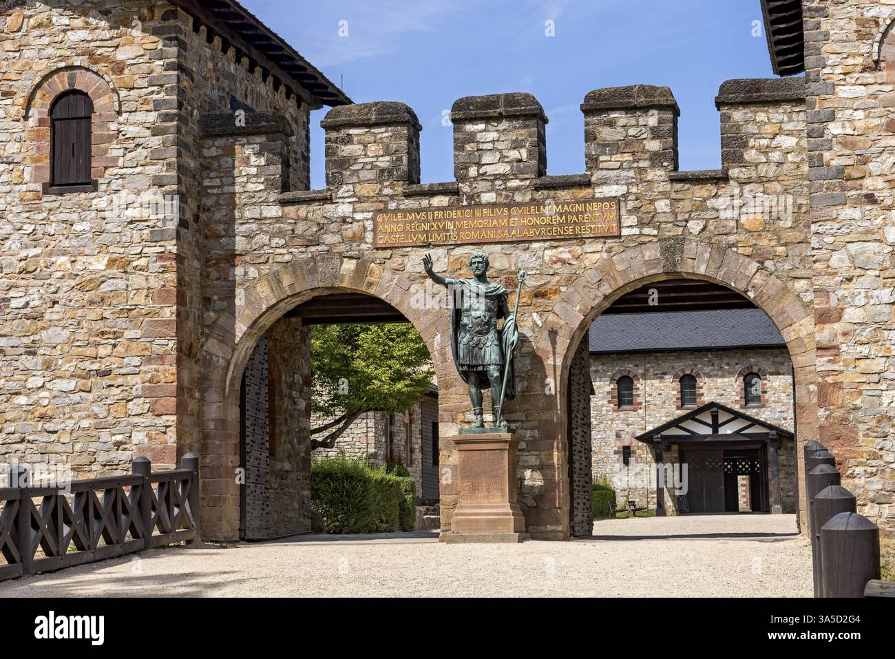 Main gate, Porta Praetoria with bronze statue of Emperor Antoninus Pius ...