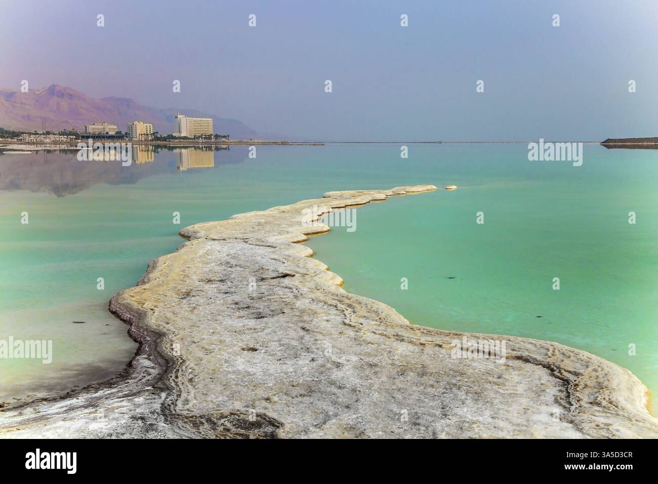 Early morning at the resorts of the Dead Sea. Israel. Azure sea water ...