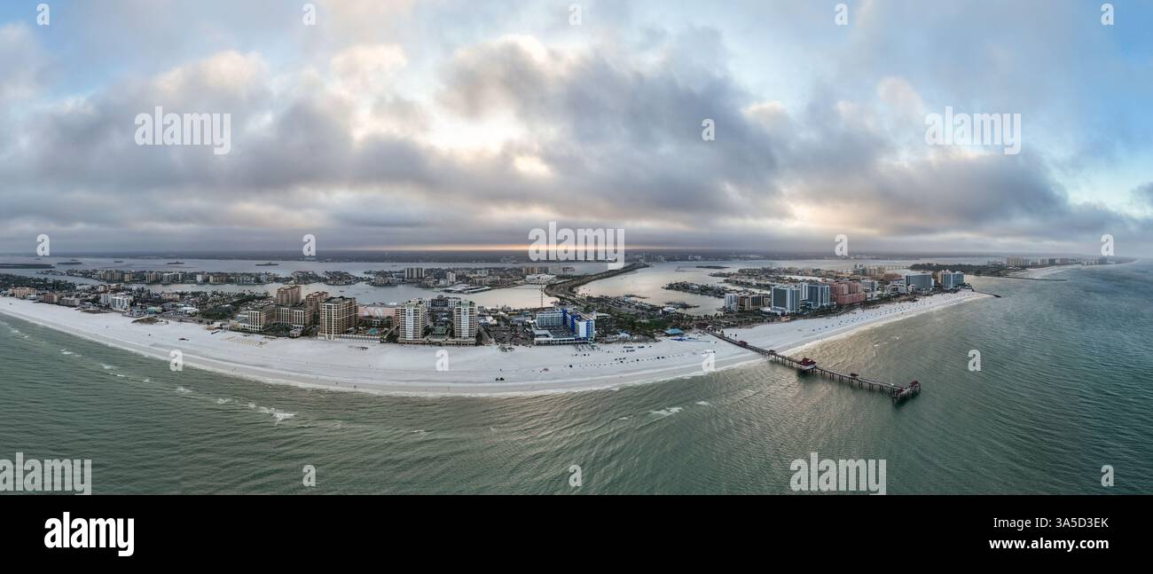 Aerial panoramic view of ocean and pier 60 at Clearwater Beach, Florida ...