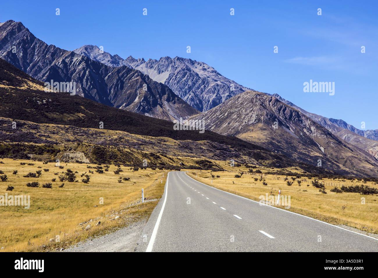 New Zealand. Magnificent highway goes through the valley in the high ...
