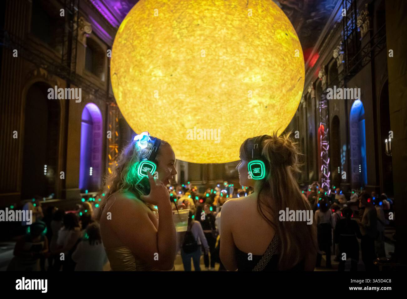 London, UK. 22nd March, 2025. Silent Disco under ‘Helios’, the new ...