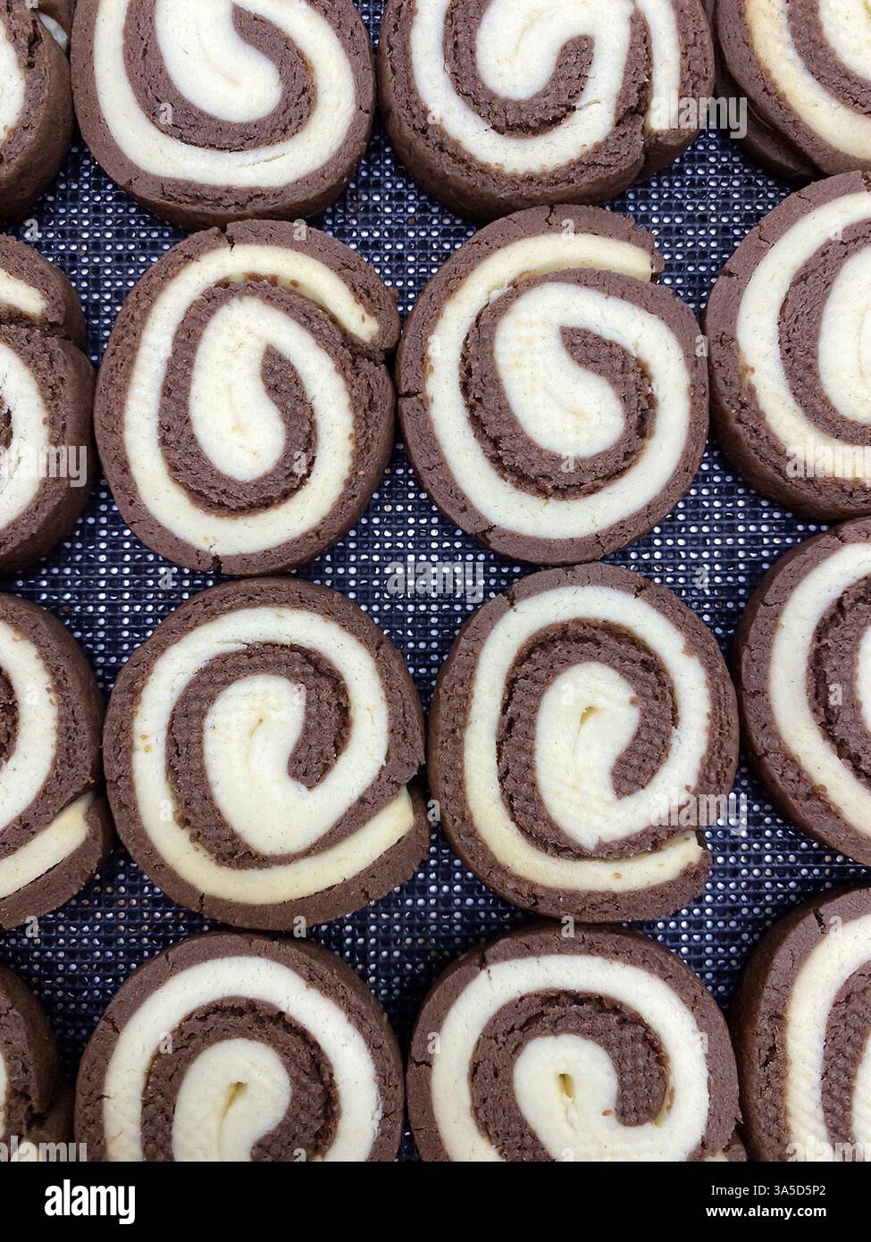 Circular cookies are perfectly arranged in rows displaying a delightful ...