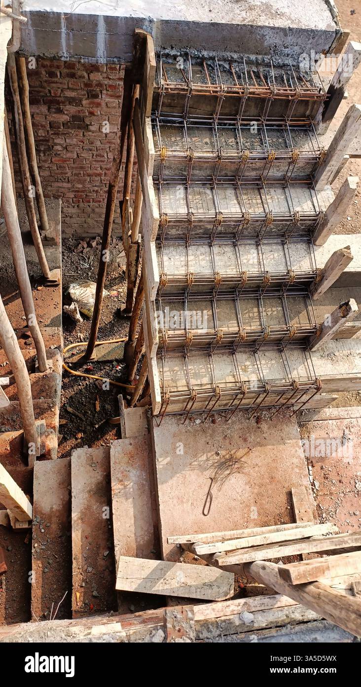 Reinforced concrete staircase is taking shape at a construction site ...