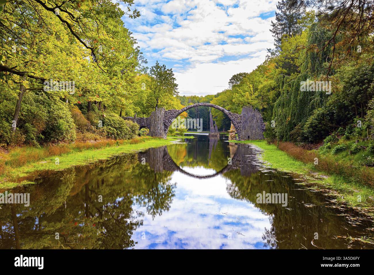 The Devil's Bridge on the Rakots River. Park Kromlau, Germany. The ...
