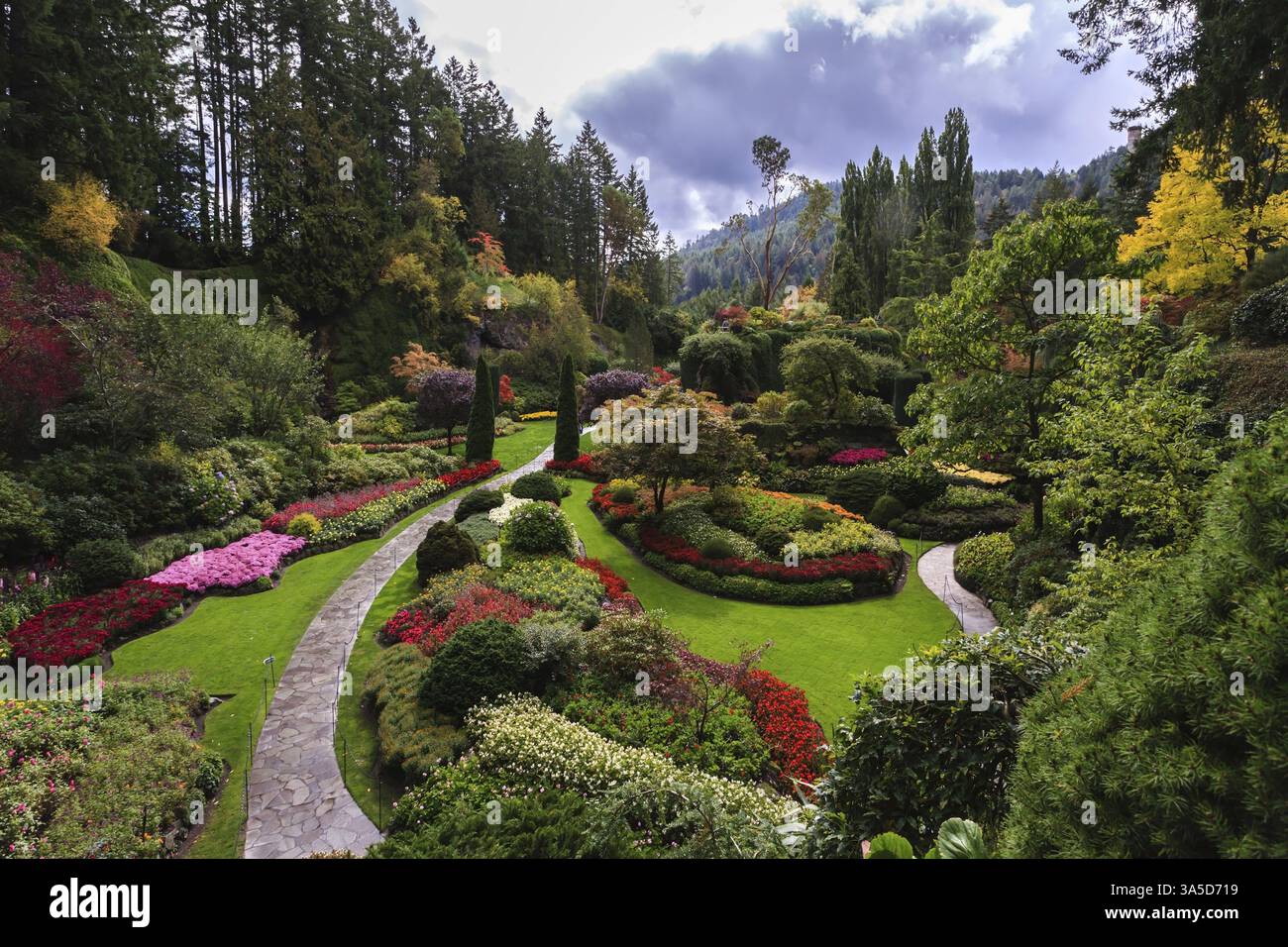 Butchart Gardens - gardens on Vancouver Island. Flower beds of colorful ...