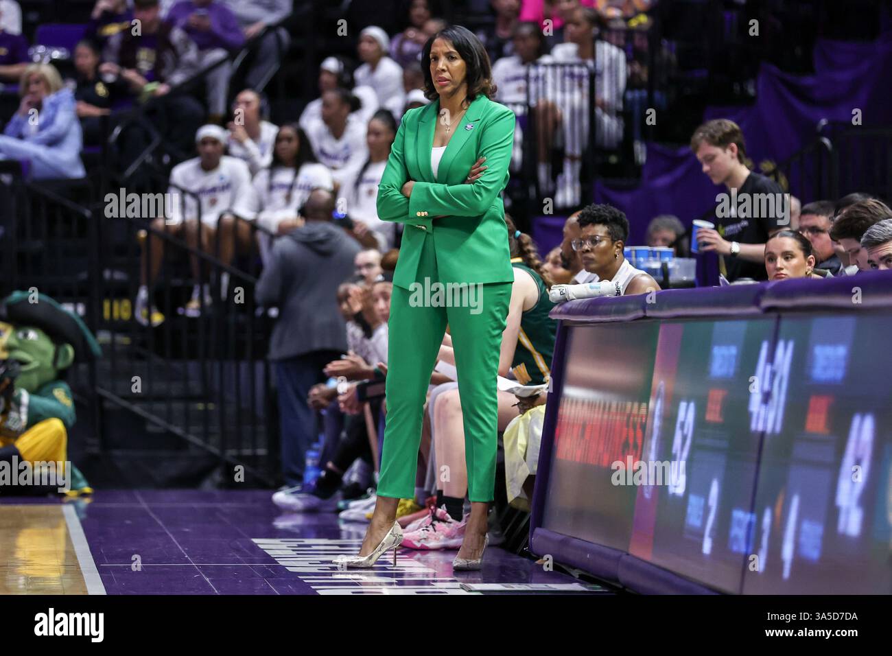 March 22, 2025: George Mason Head Coach Vanessa Blair-Lewis encourages her team during the first ...