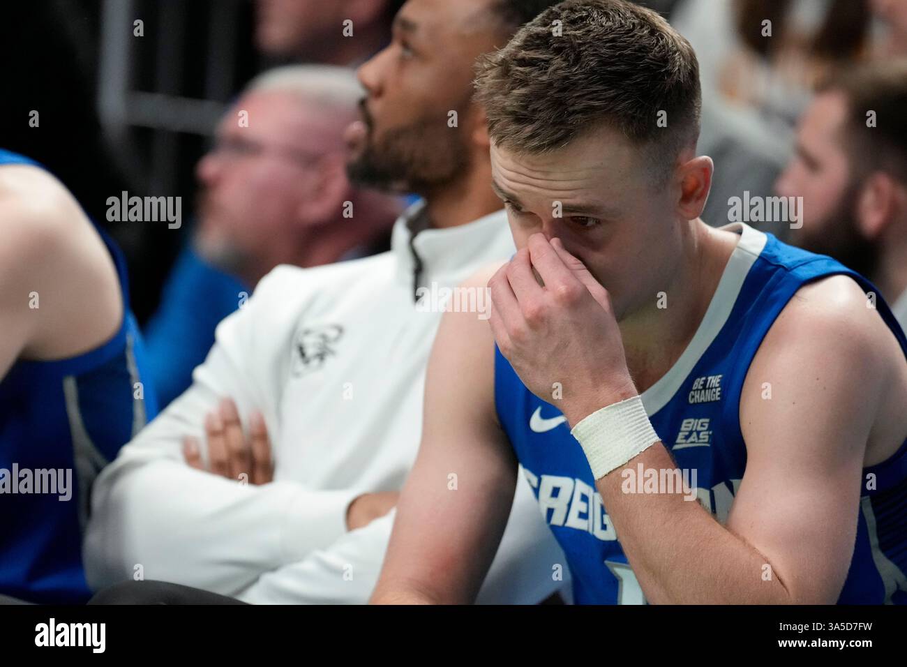 Creighton guard Steven Ashworth (1) reacts to a loss against Auburn ...