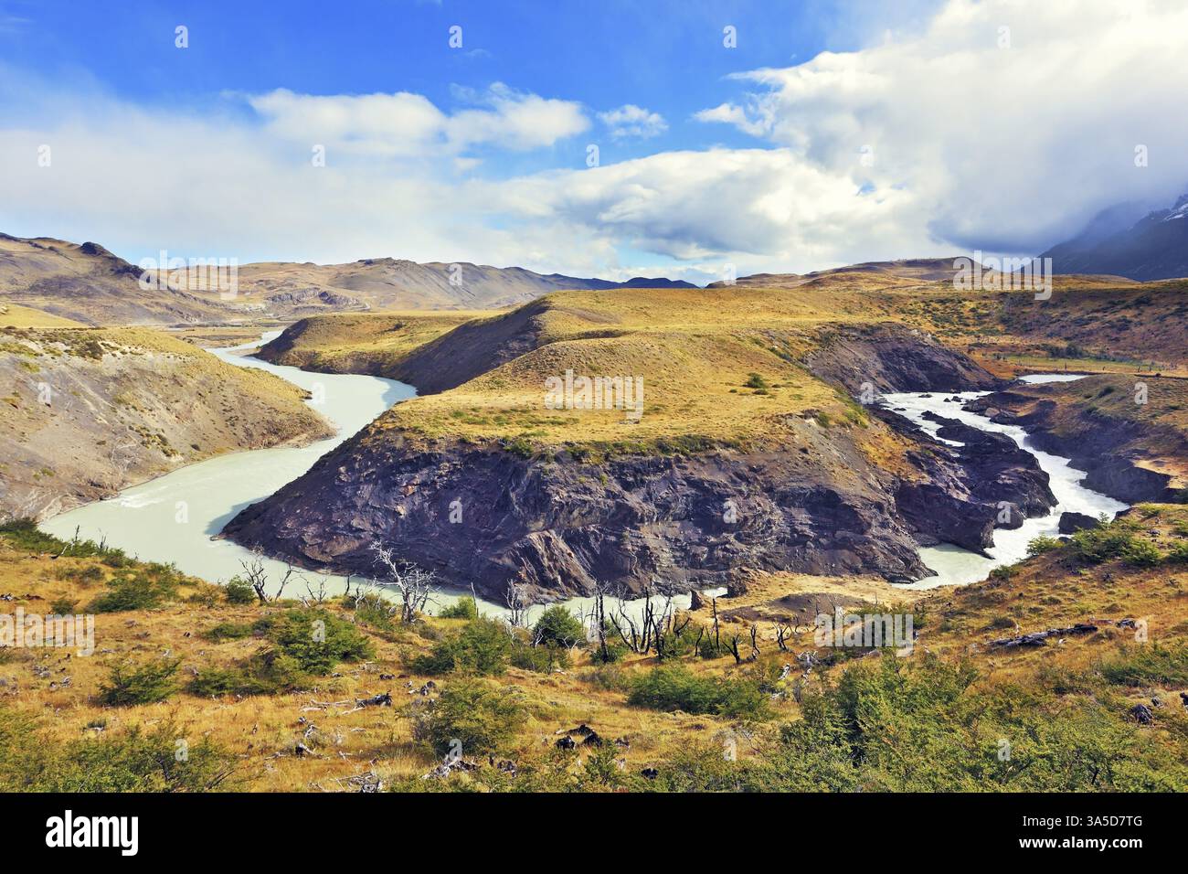 National Park Torres del Paine, Patagonia, Chile. The river bends ...