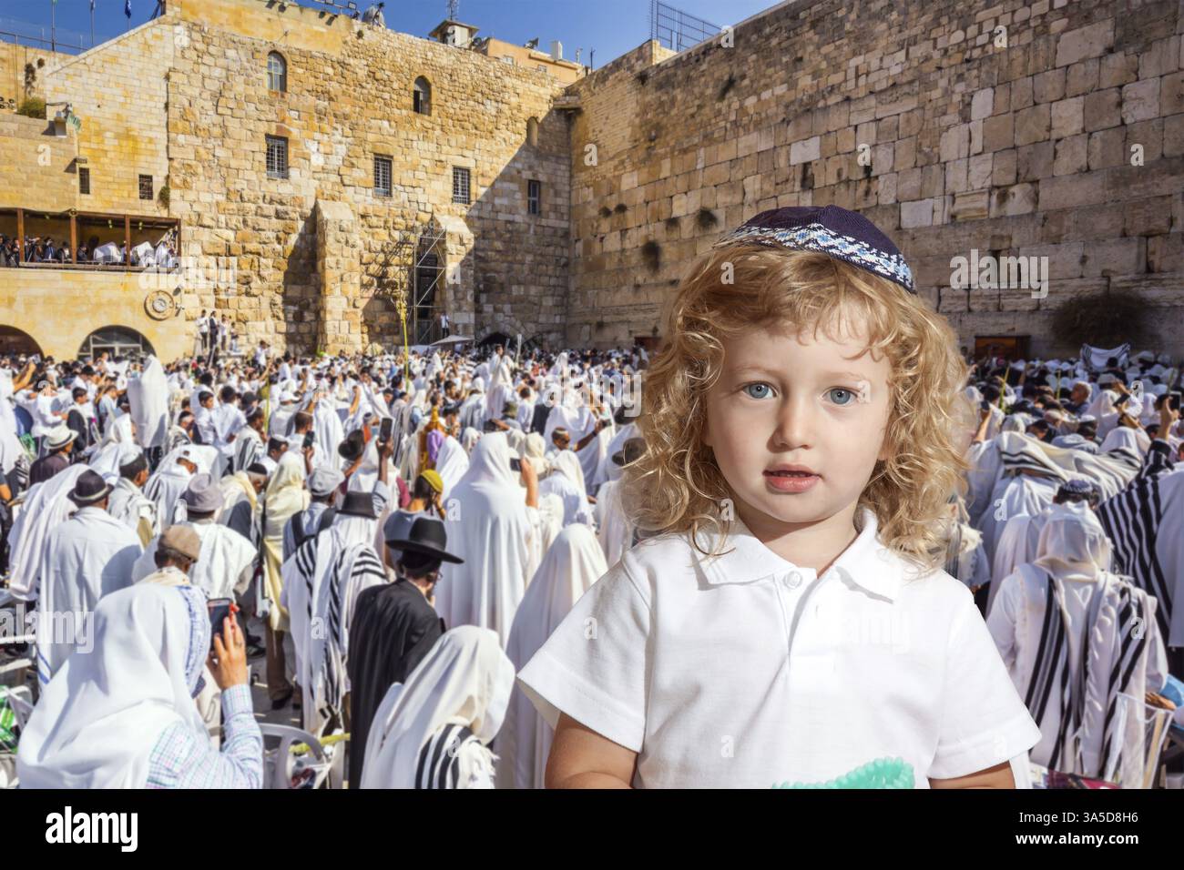 The blessing of the Cohenim. Passover. Jews praying at the Western Wall ...