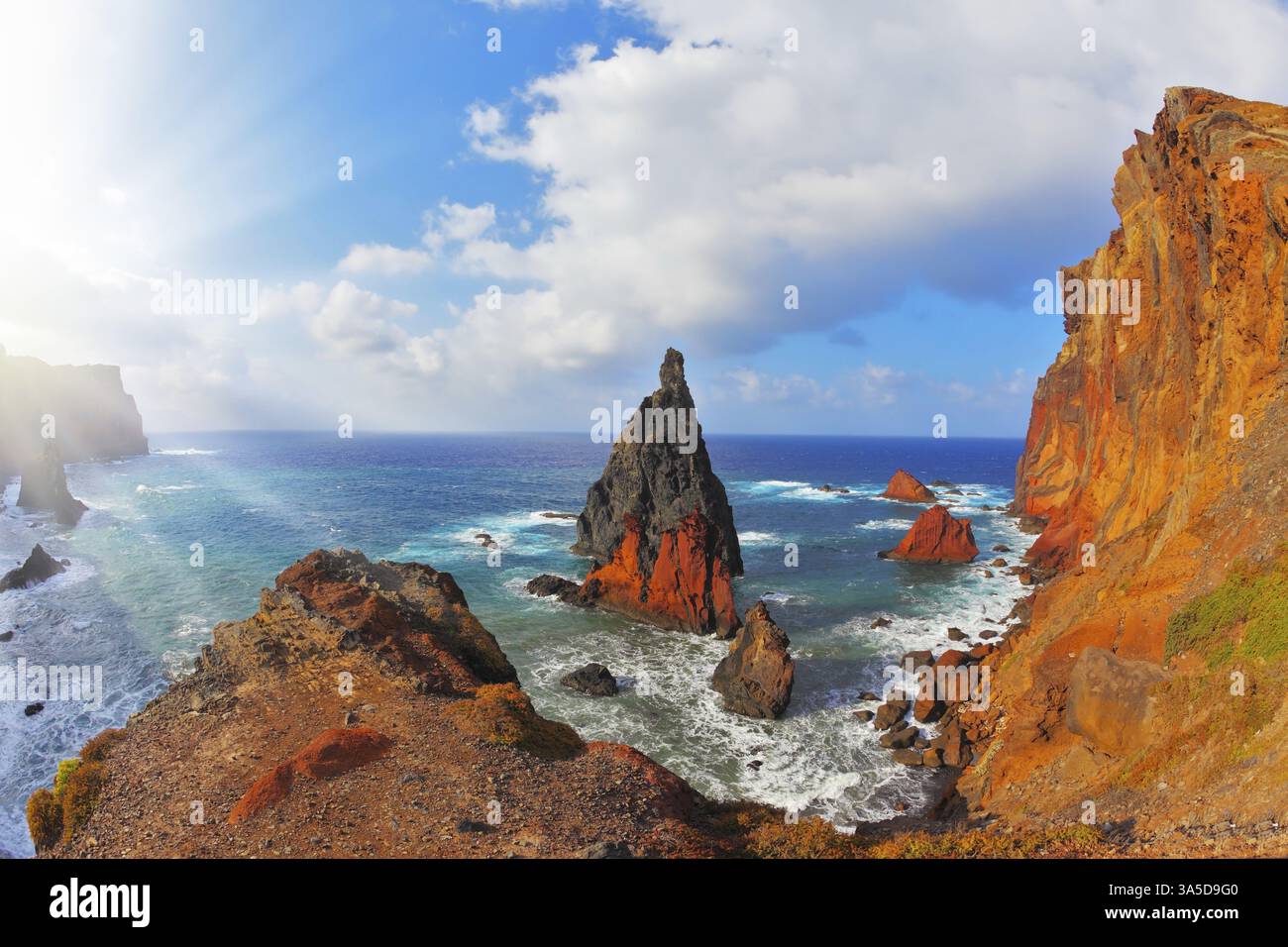 Pinnacles covered sunset. Eastern tip of the island of Madeira in the ...