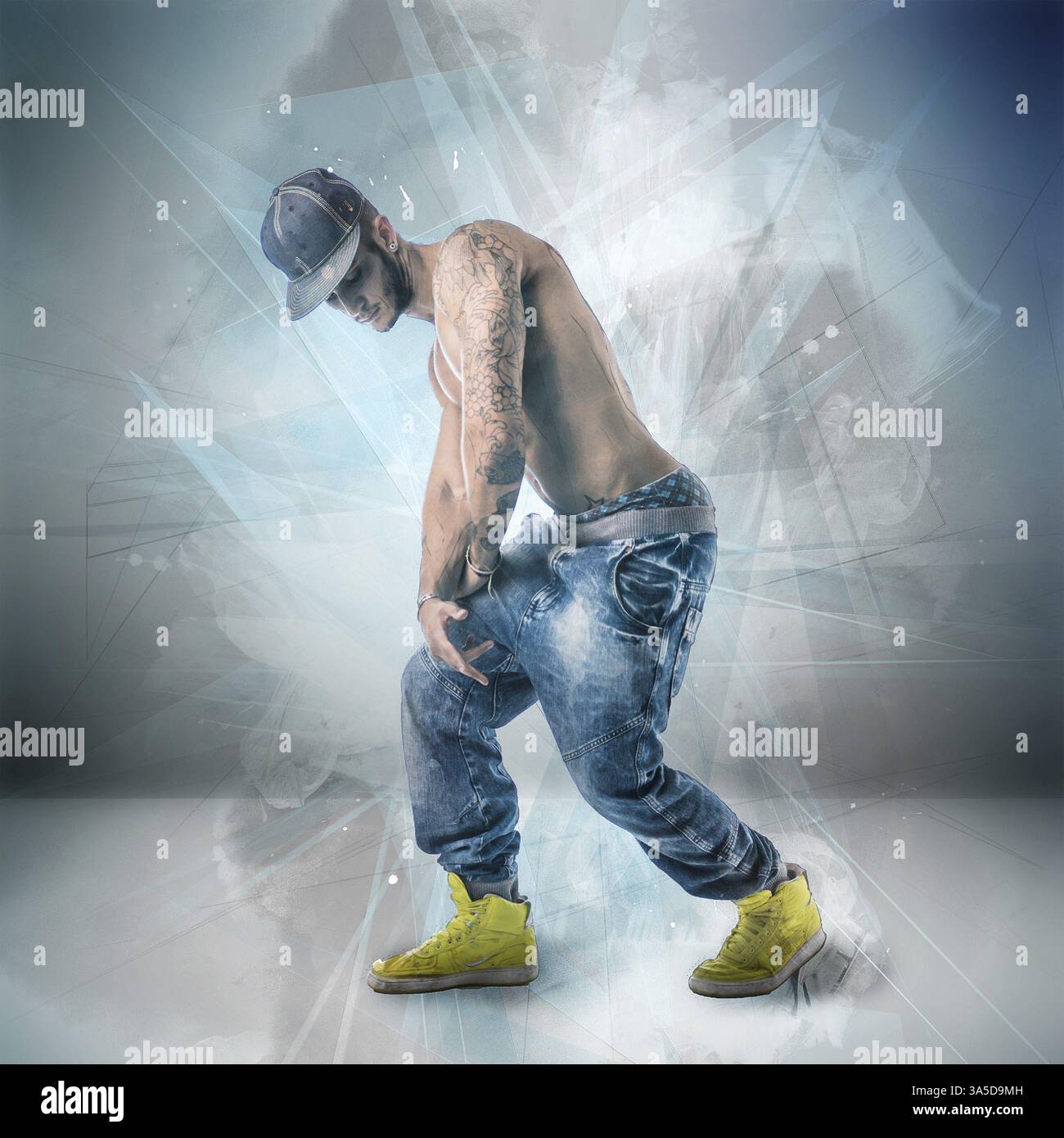 Hip hop dancer showing some movements isolated in white background ...