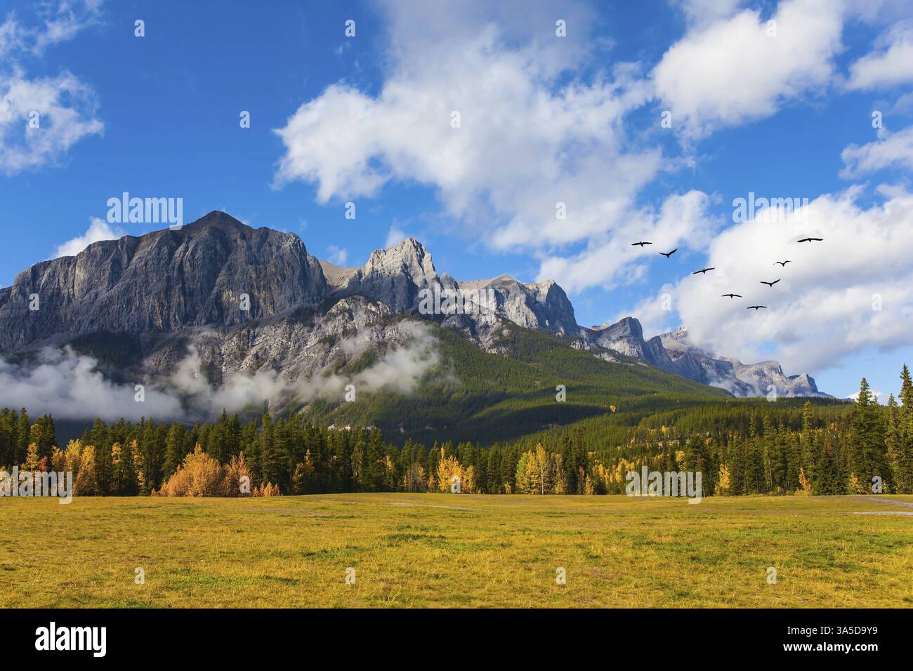 The city of Canmore is surrounded by the Rocky Mountains. Huge Andean ...
