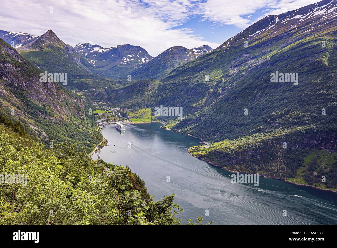 The largest, most beautiful and famous Norwegian fjord Geiranger. Snow ...
