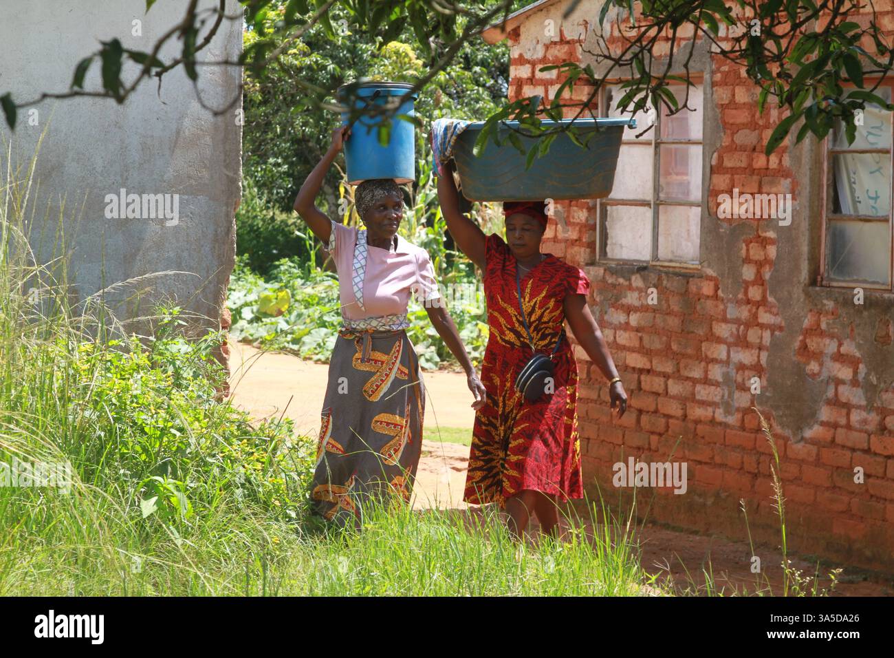 Harare, Zimbabwe. 20th Mar, 2025. Women carrying water containers on ...