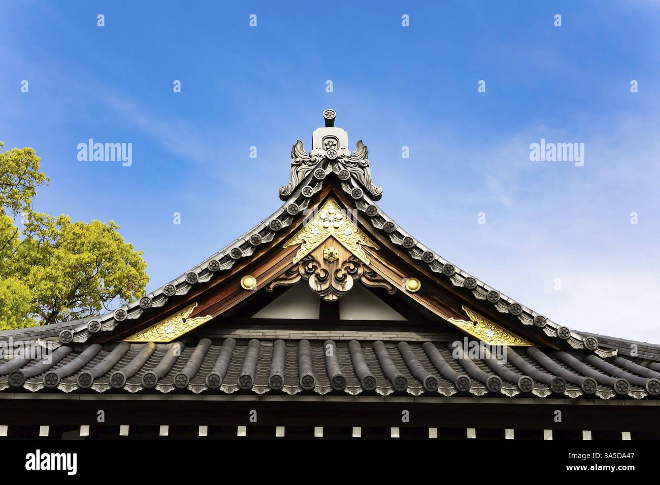 Temple roof. Decor element. Flower Temple by Kameido Tenjin. The temple ...